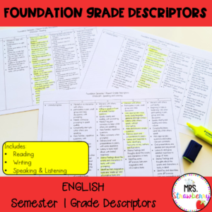 Foundation ENGLISH MATHS Australian Curriculum Reporting Grade ...