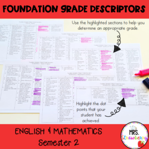 Foundation ENGLISH MATHS Australian Curriculum Reporting Grade ...