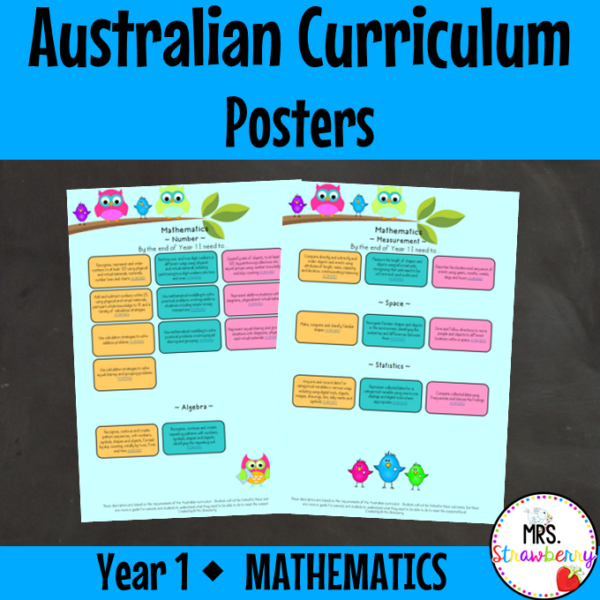 Year 1 MATHEMATICS Australian Curriculum Posters - Mrs. Strawberry