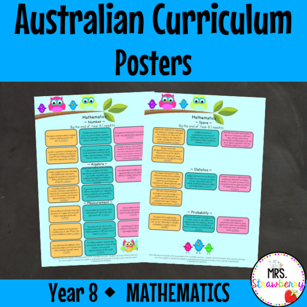 Year 8 MATHEMATICS Australian Curriculum Posters - Mrs. Strawberry