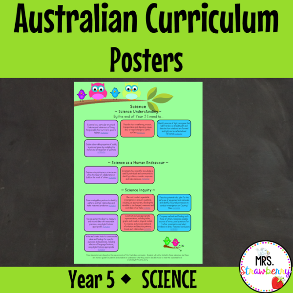 Year 5 SCIENCE Australian Curriculum Posters - Mrs. Strawberry