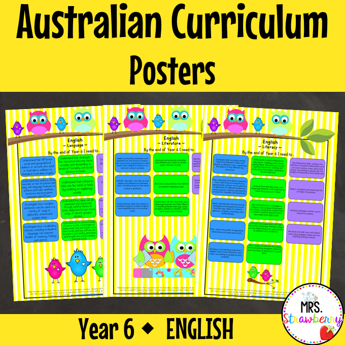 Year 6 ENGLISH Australian Curriculum Posters - Mrs. Strawberry