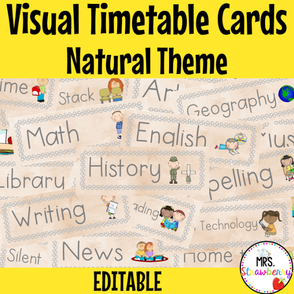 Natural Theme Visual Timetable Schedule Cards EDITABLE - Mrs. Strawberry