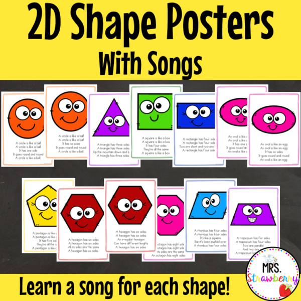 2D Shape Posters With Songs - Mrs. Strawberry