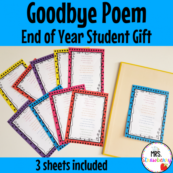 Goodbye Poem End of Year Student Gift - Mrs. Strawberry