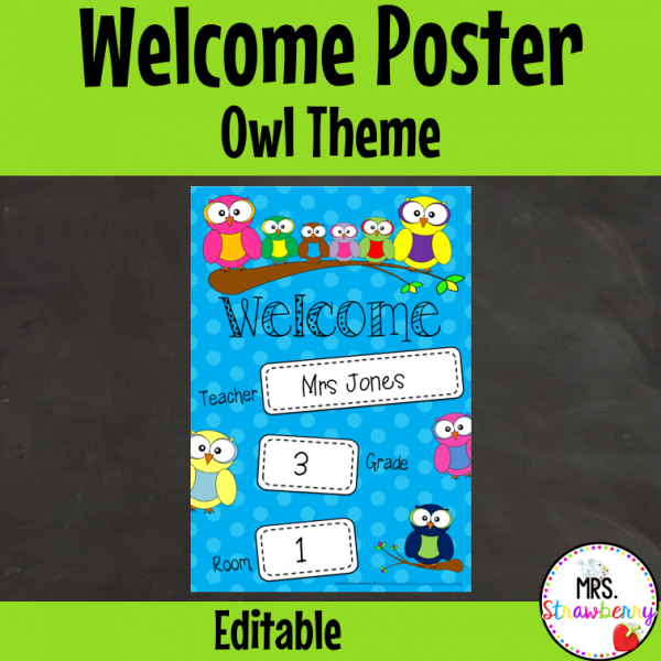 Owl Classroom Welcome Poster EDITABLE - Mrs. Strawberry