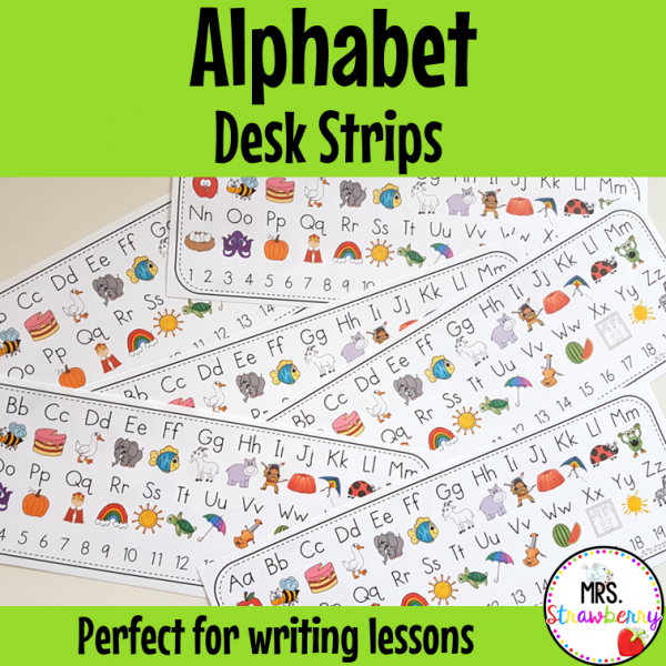 Alphabet Desk Strips - Mrs. Strawberry individual alphabet desk displays