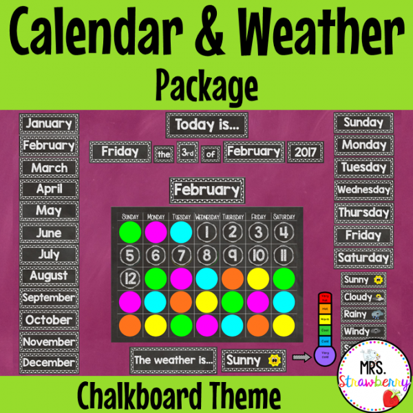Chalkboard Calendar and Weather Pack - Mrs. Strawberry